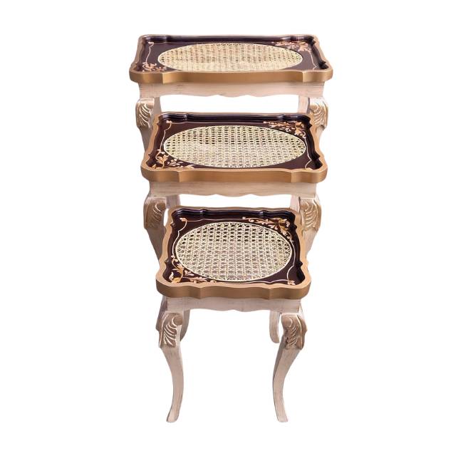 Black & Gold Cane Wooden Nesting Table | Doorpey.com