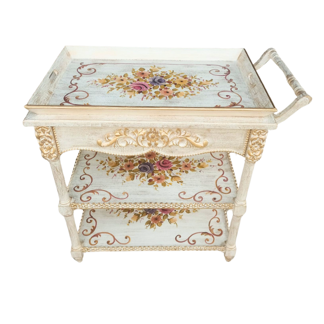 Floral Grace Trolley - Removable Tray Top & Drawer | Doorpey.com